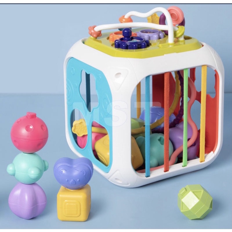 7 in 1 Baby Sensory Shapes Blocks Pull String Activity Cube Montessori ...