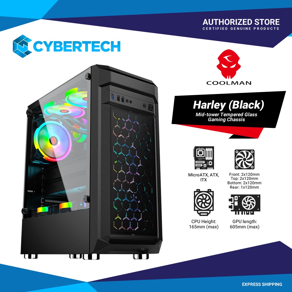 Coolman Harley Mid-tower Tempered Glass Gaming Chassis | Shopee Philippines