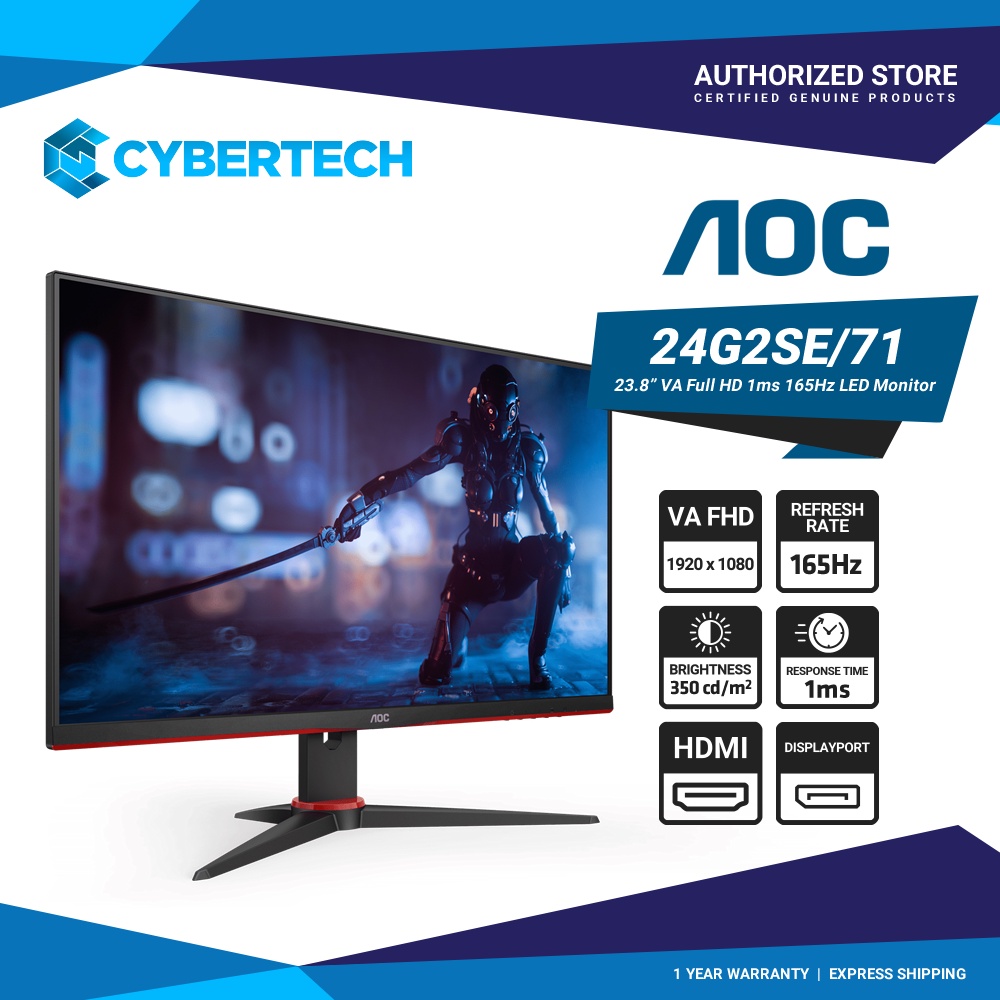 AOC 24G2SE/71 23.8" Full HD 165Hz 1ms Adaptive Sync VA Gaming Monitor ...