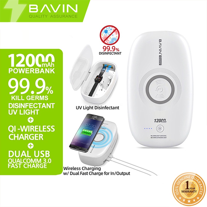 BAVIN PC080 12000mAh QI Wireless Fast Charging Powerbank UV ...