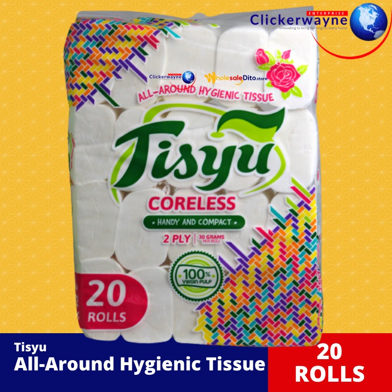 PACK OF 20 ROLLS Tisyu Corless All-Around Hygienic Tissue 2 Ply ...