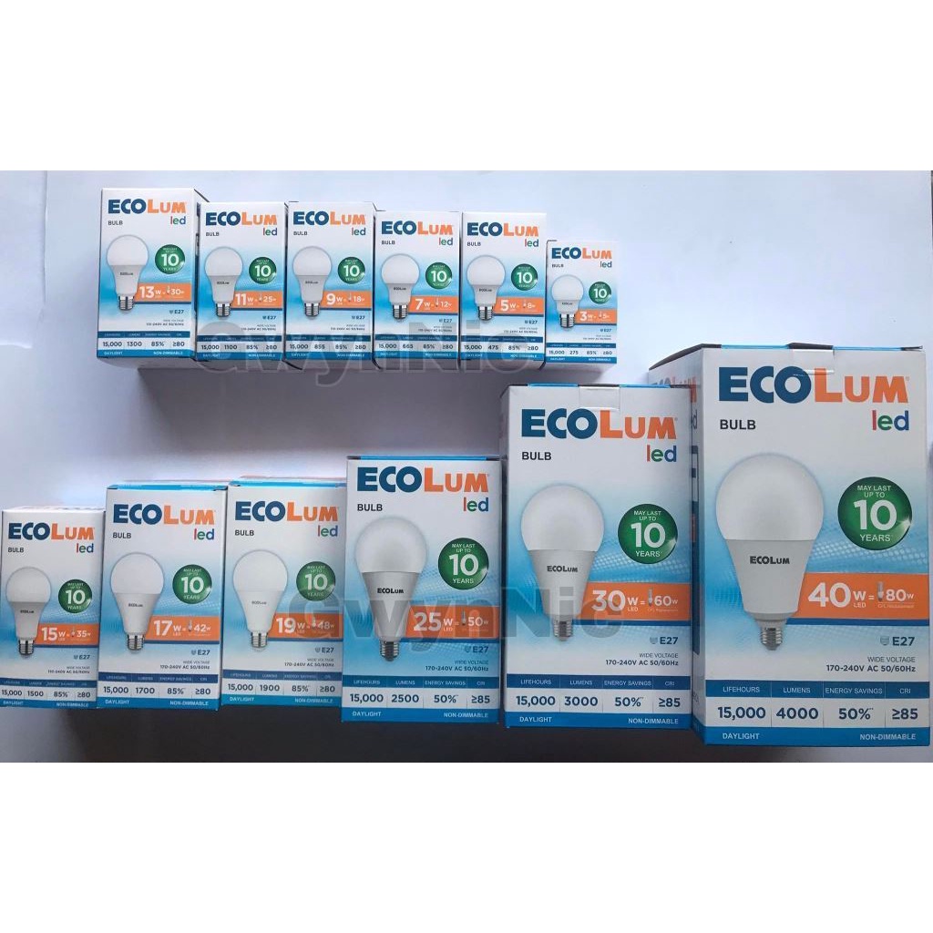 Ecolum LED Bulb 3w, 5w, 7w, 9w, 11w, 13w (Daylight, WarmWhite) | Shopee ...