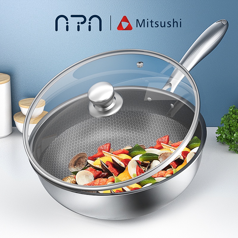 Nipiin 32cm Stainless Steel Wok Pan Lid Non Stick Frying pot Lid Induction Pan Pot Lid | Shopee ...