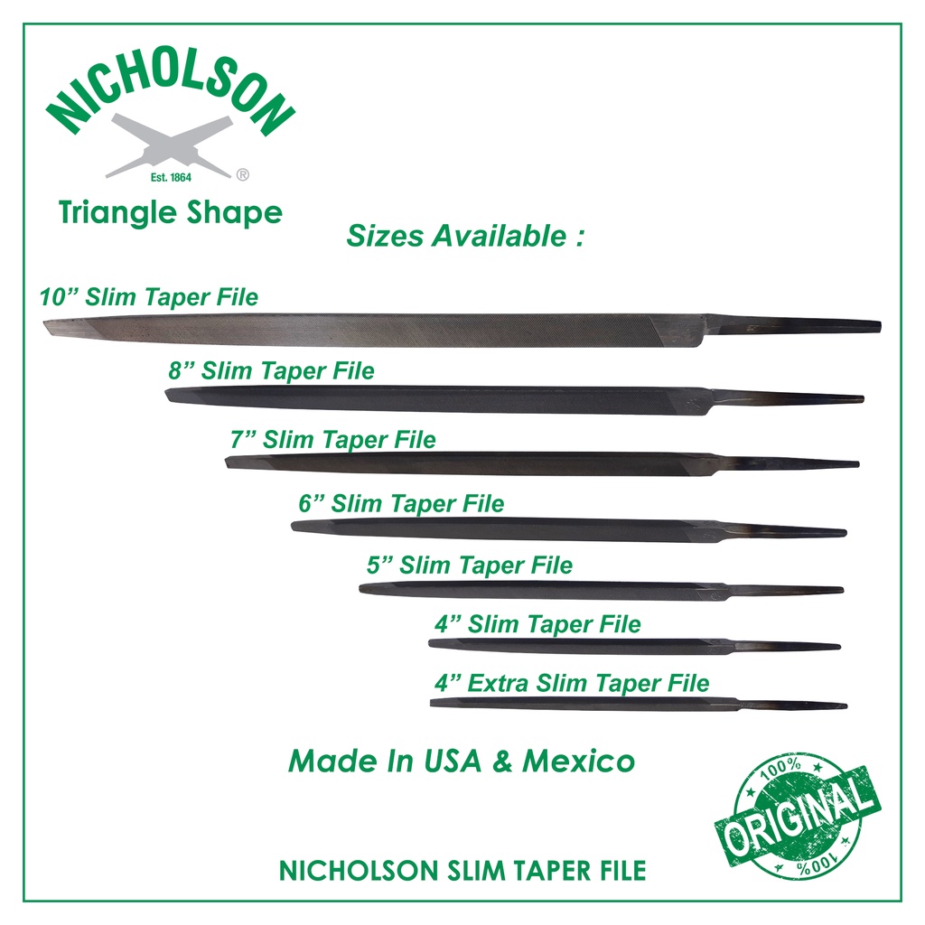 Nicholson Slim Taper Chainsaw File Triangle Shape Kikil 4", 5", 6", 7 ...