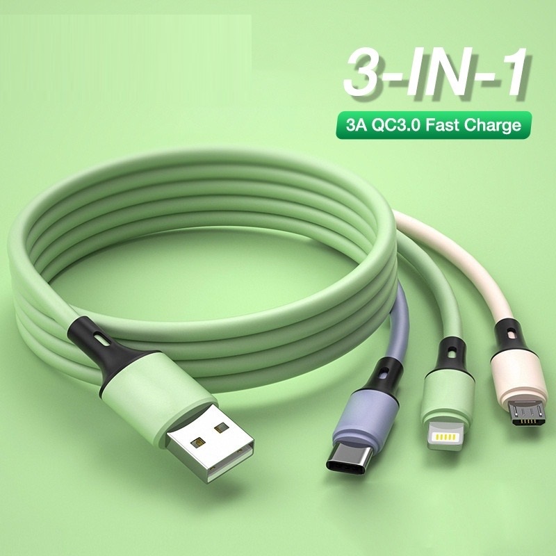 3 in1 Fast Charging Cable 3A Liquid Silicone Ip Cables Android Micro ...