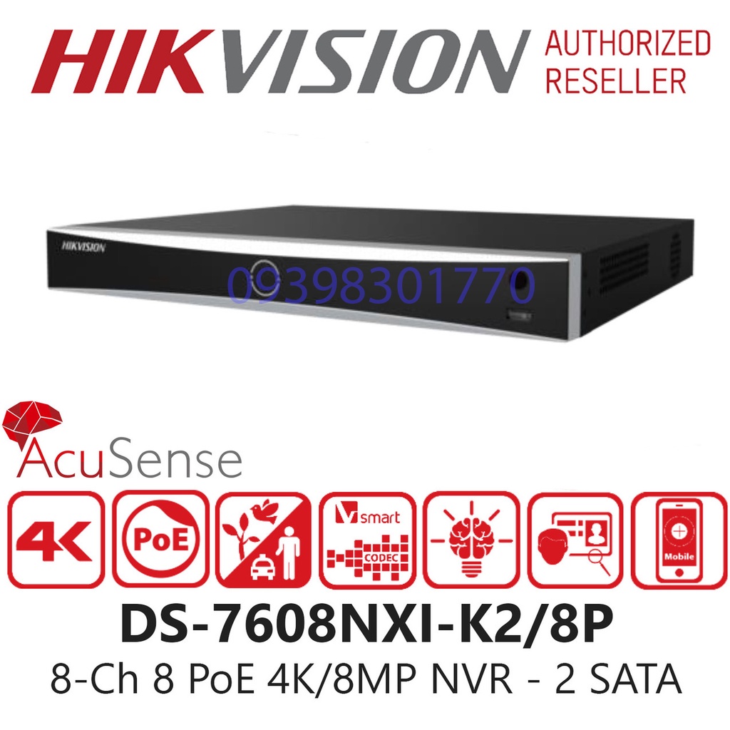 Hikvision AcuSense DS-7608NXI-K2/8P 8-Channel 12MP NVR 8-ch PoE 1U K Series AcuSense 4K NVR ...