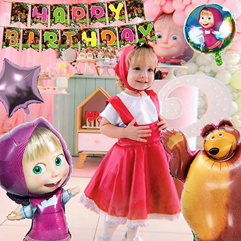 Masha and Bear Theme Balloons Cartoon Happy Birthday Party Set Kids ...