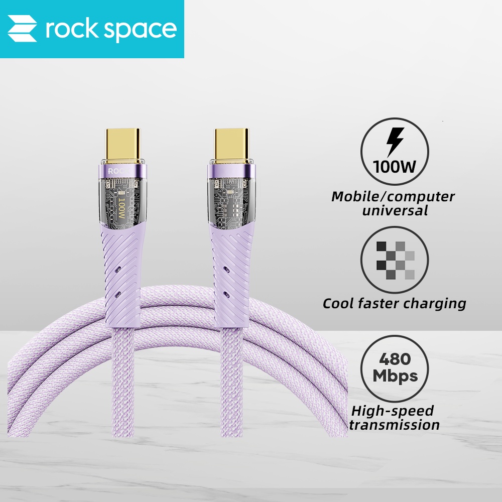Rock Space Z21 Transparency Series 100W Type C to C Fast Charging Cable ...
