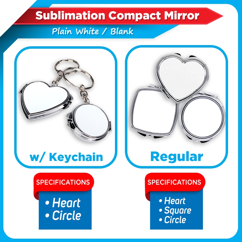 Sublimation Blank Mini Pocket Compact Mirror || Circle, Square, Heart ...
