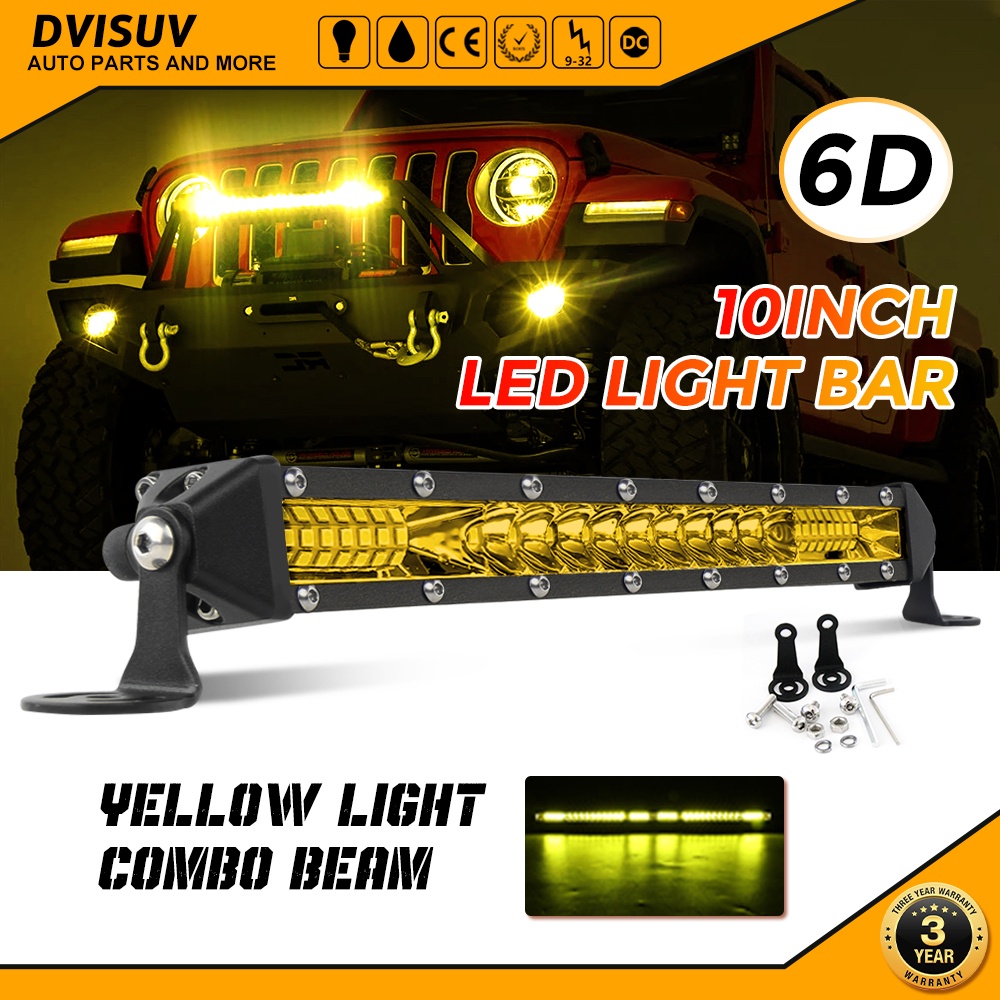 LED Light Bar Single Row 4300k Yellow Fog Car Lights 10inch Spot Flood ...