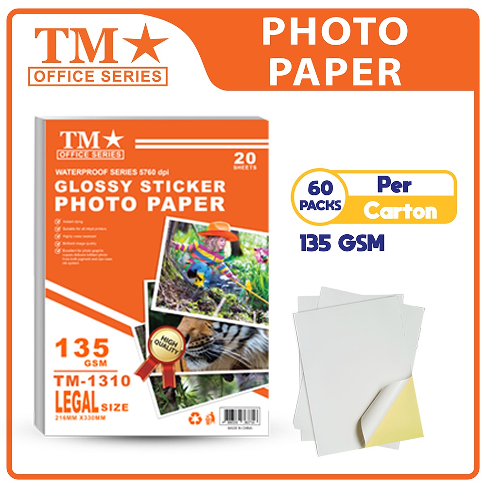TM 60 packs Glossy Sticker Photo Paper Legal 135 GSM (TM-1310) | Shopee ...