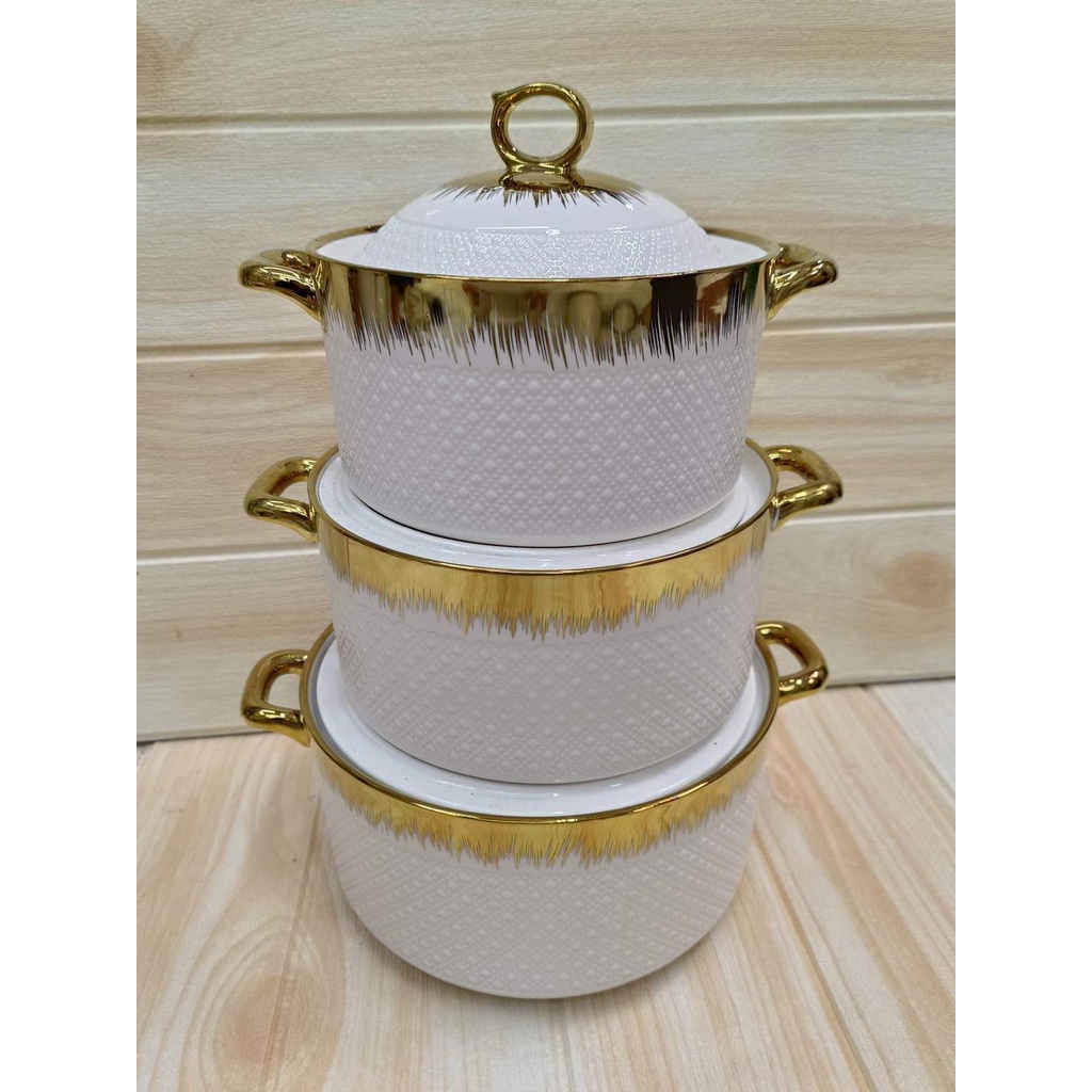 YLA - 3pcs in 1 SET GOLD SOUP POT SET 10CM DEEP MADE IN CERAMIC sold ...