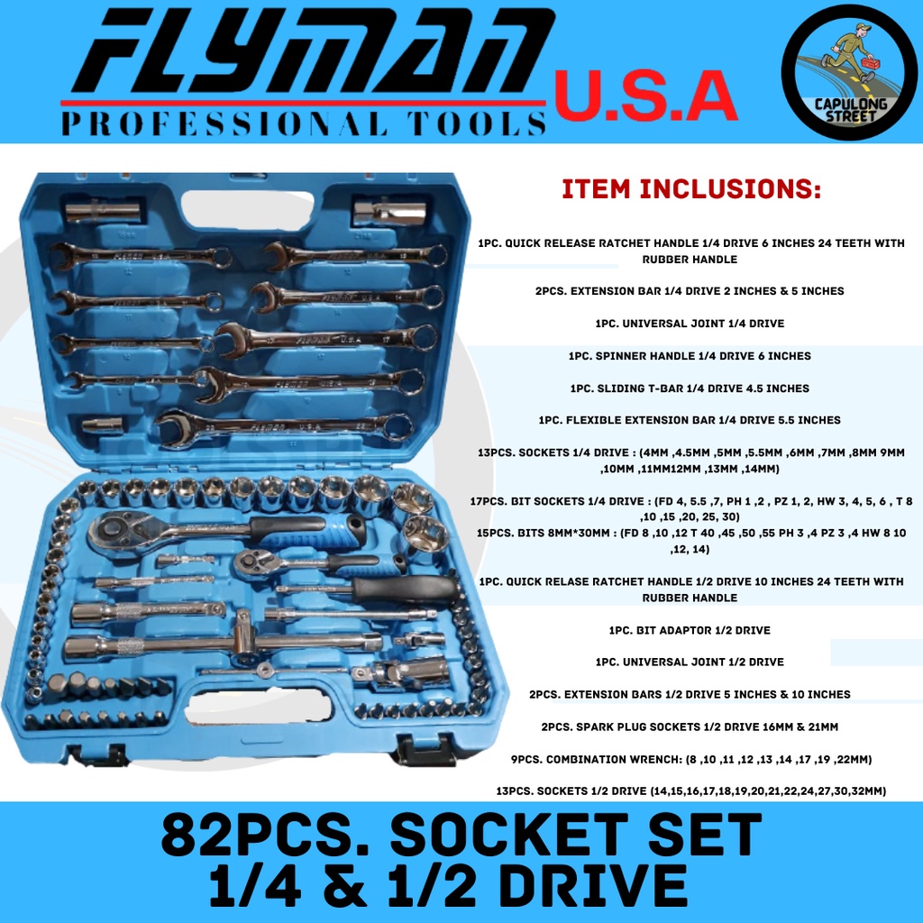 Capulong Street Flyman Socket Sets with Variations 1/4'' Drive and 1/2 ...