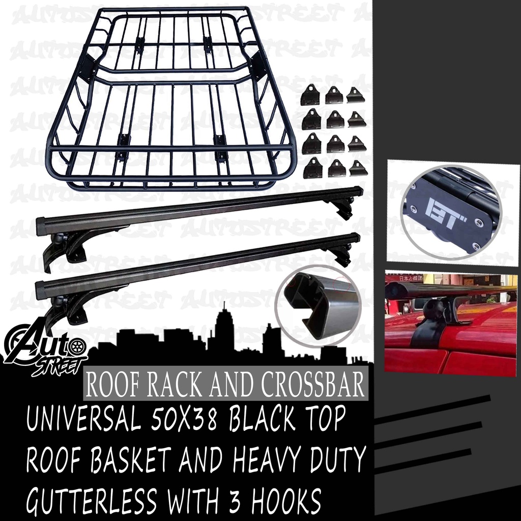 Universal Black Top Roof Rack Basket Carrier 50x38 Bundle with Heavy ...