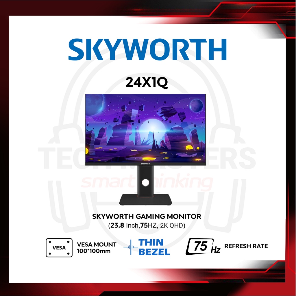 Skyworth 23.8 2K QHD Gaming Monitor 24X1Q, IPS, 75Hz, DP/HDMI, VESA, E ...