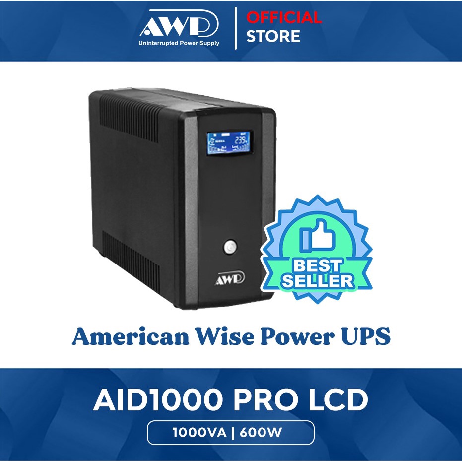 AWP Aide Pro LCD 600W-1000VA UPS with AVR Uninterruptible Power Supply ...