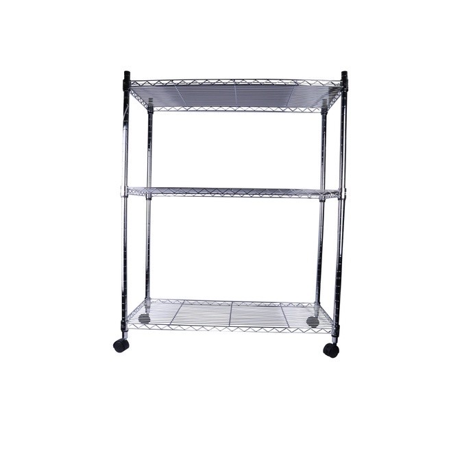 Home Gallery 3-Tier Adjustable Chrome Shelves With Wheels Assembled ...