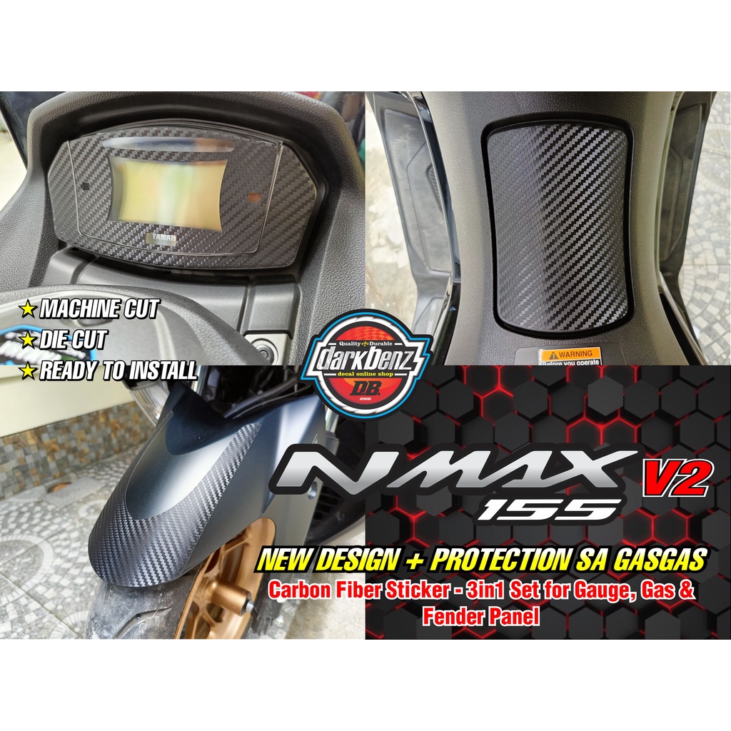 Yamaha Nmax 155 Version 2 Black 3D Matte Carbon Fiber Sticker Decals ...