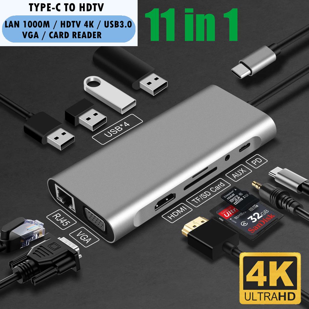 【XMT】llano USB C hub 11 in 1 Type C HUB with Ethernet USB C to 4K HDMI VGA 100W PD charger Power ...