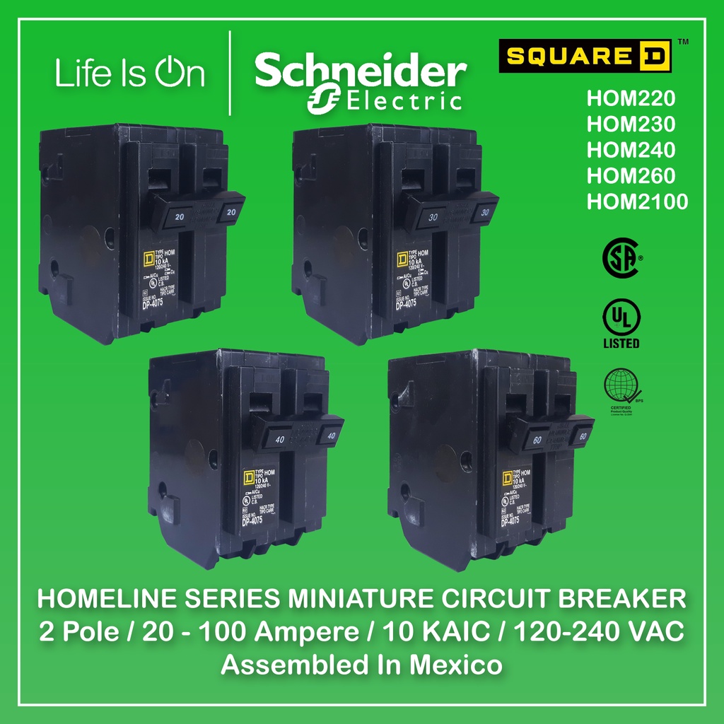 Schneider Electric Homeline Series Miniature Circuit Breaker 2 Pole 20A ...