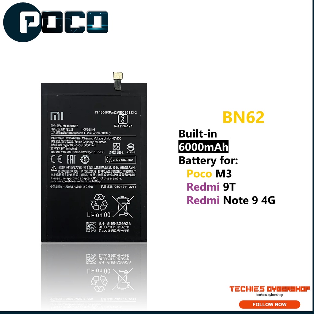 BN62 Poco M3 / Redmi 9T / Redmi Note 9 4G Battery | Shopee Philippines