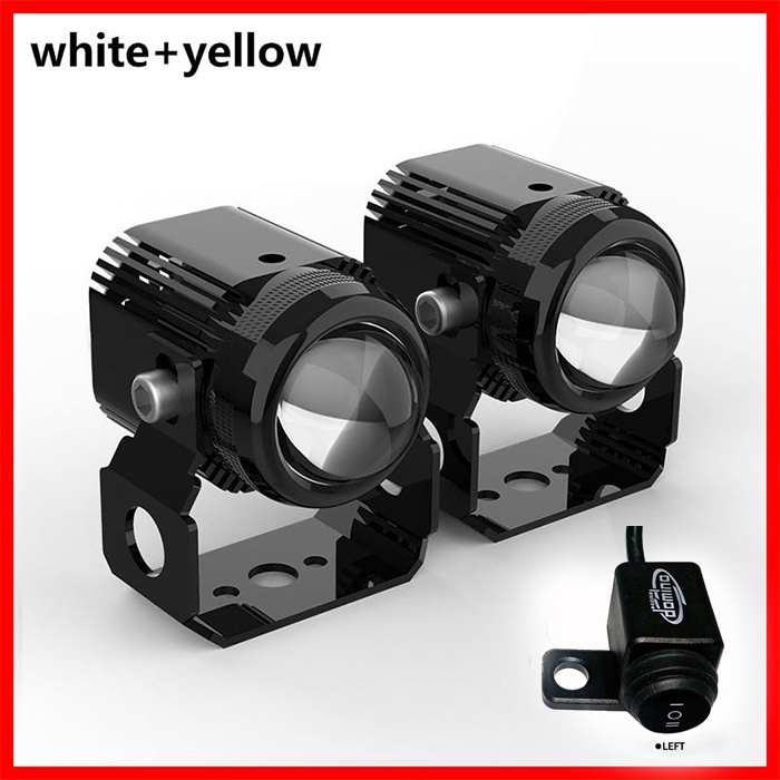2PCS Color Mini Motorcycle Driving Lights White+Yellow Pair with Domino Switch Motor Spotlight ...