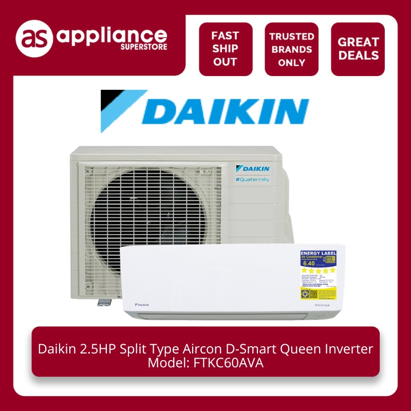 Daikin 2.5HP Split Type Aircon D-Smart Queen Inverter FTKC60AVA ...