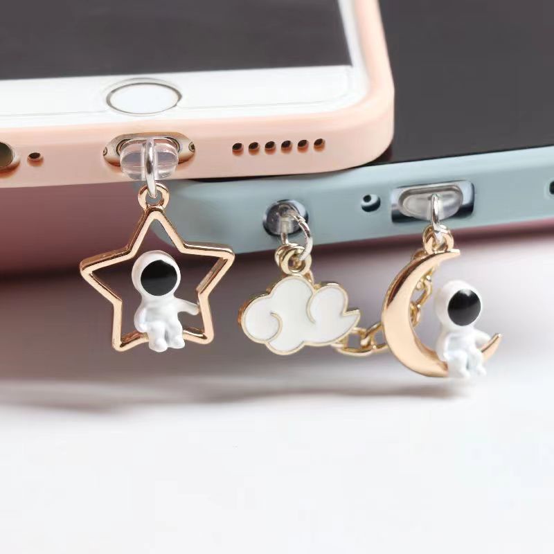 cute Astronaut Star Moon anti dust plug phone charm iphone type c ...