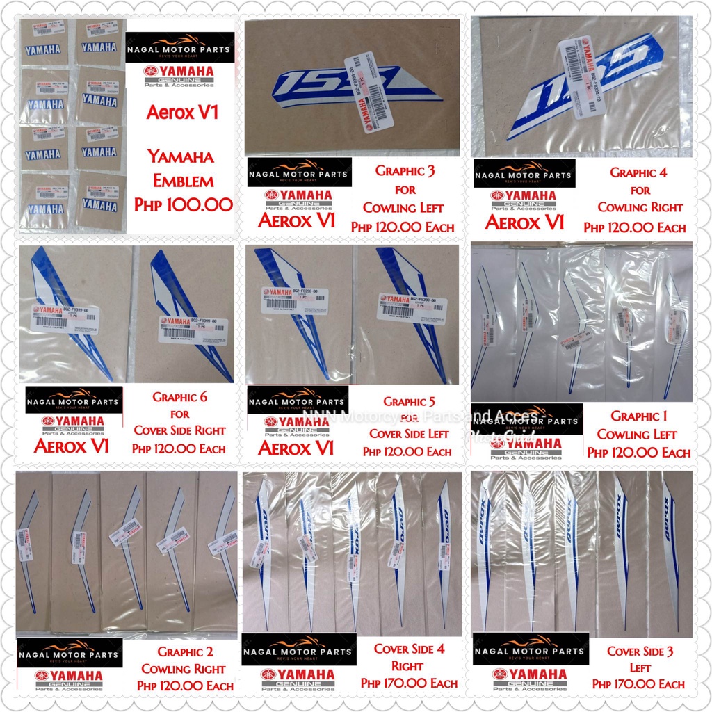 DECALS/STICKER FOR COWLING RACE BLUE AEROX V1 YAMAHA GENUINE PARTS ...