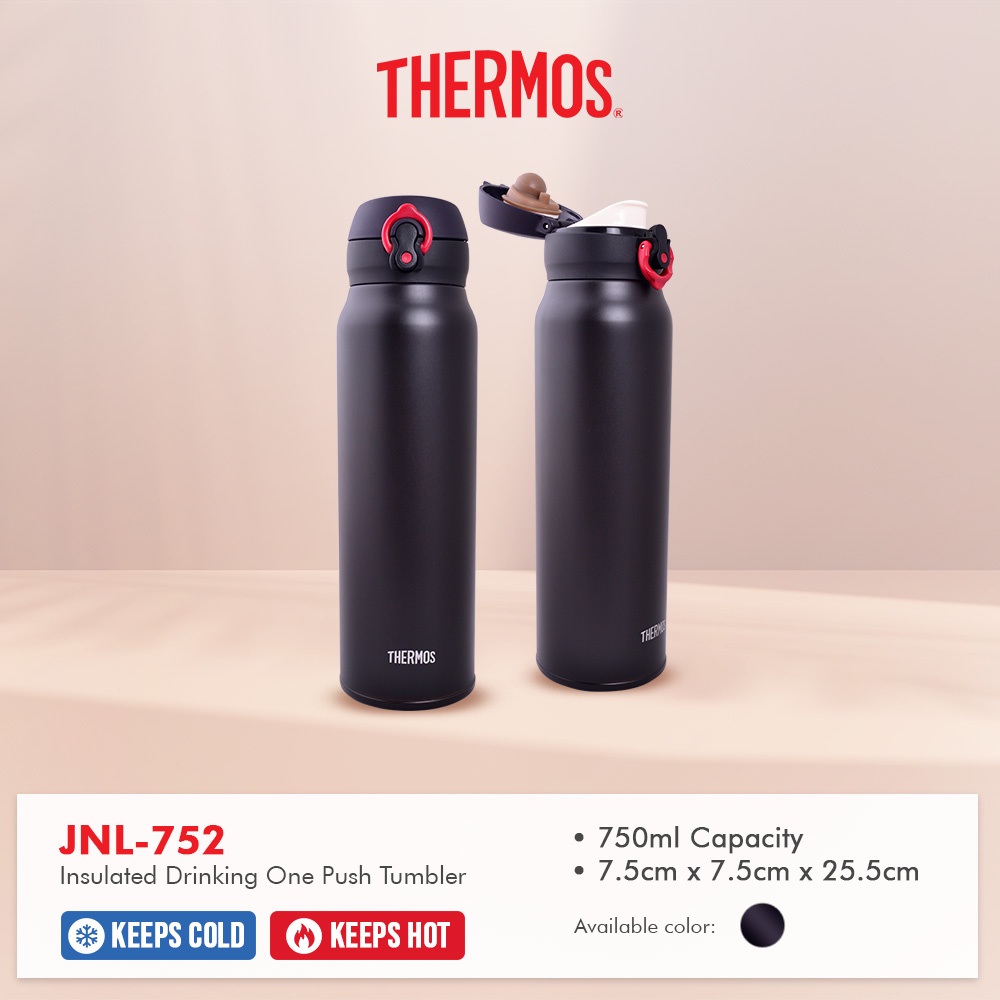 Thermos® Water Bottle JNL-752 Insulated and Drinking One Push Tumbler Hot and Cold 750ml Black ...