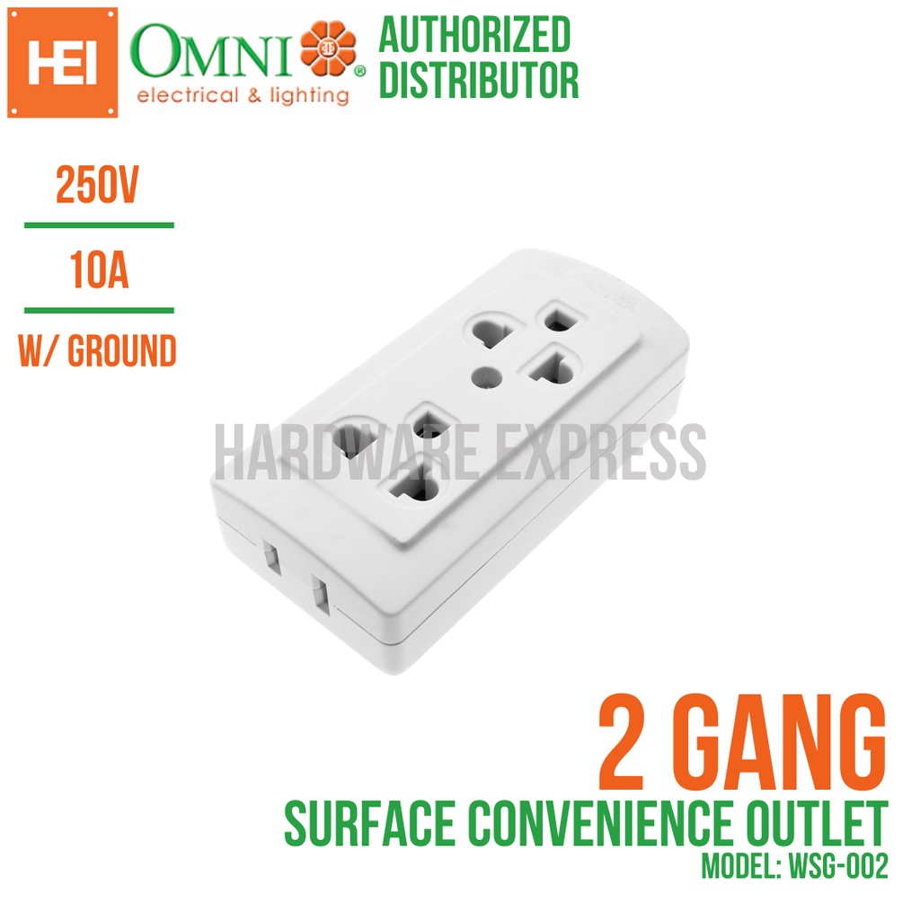OMNI Surface Convenience Outlet w/ Ground 10A 250V 2 / 3 Gang WSG-002 ...