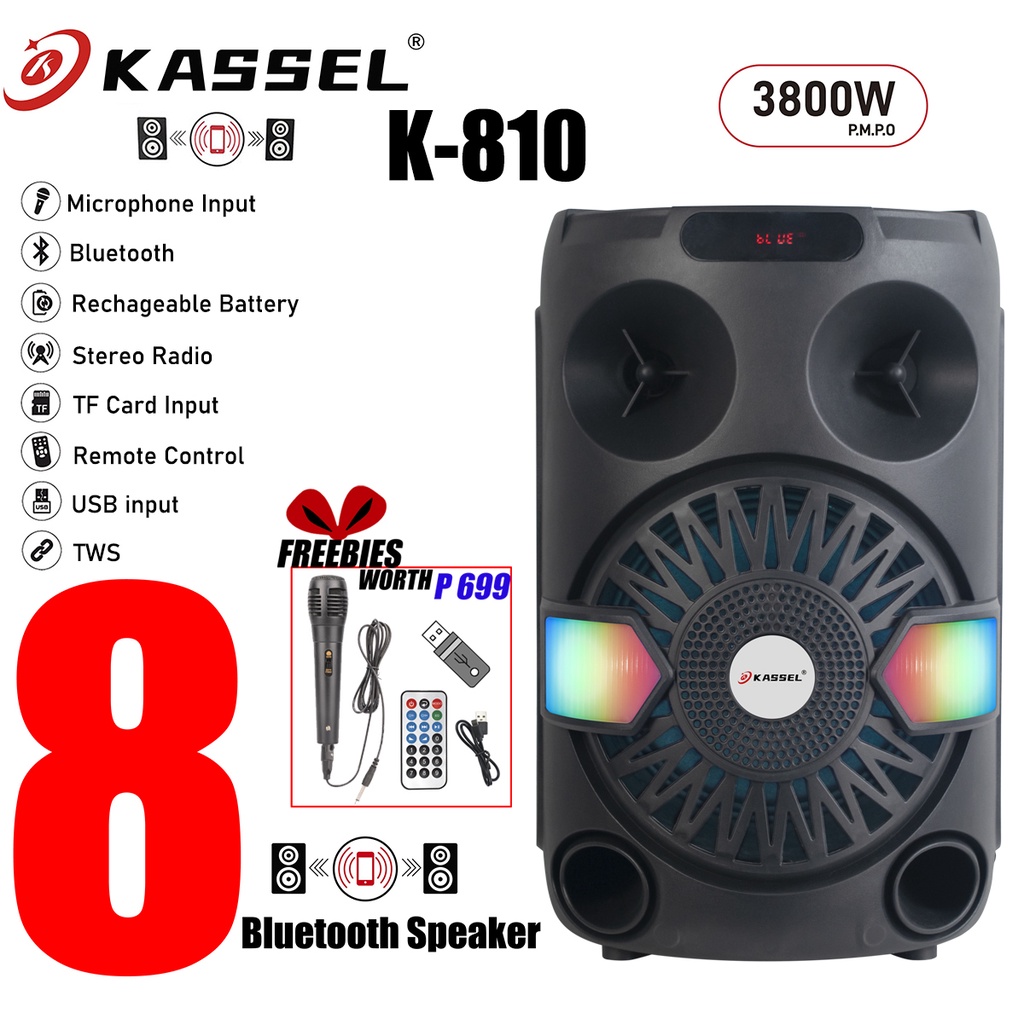 KASSEL 8" LED Portable Bluetooth Speaker with Mic and Remote | Shopee ...