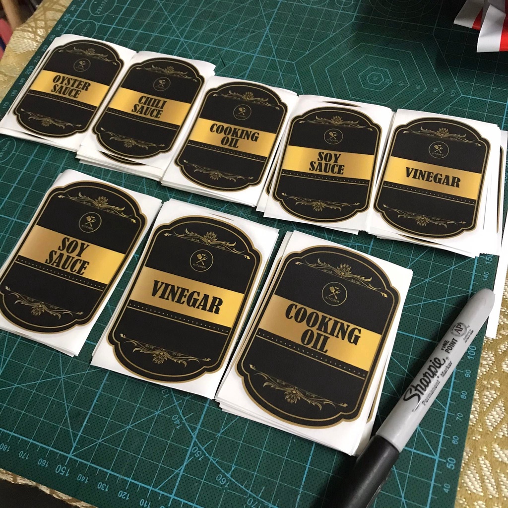 72pcs Black and Gold Customize Condiments Sticker, Label, Waterproof ...