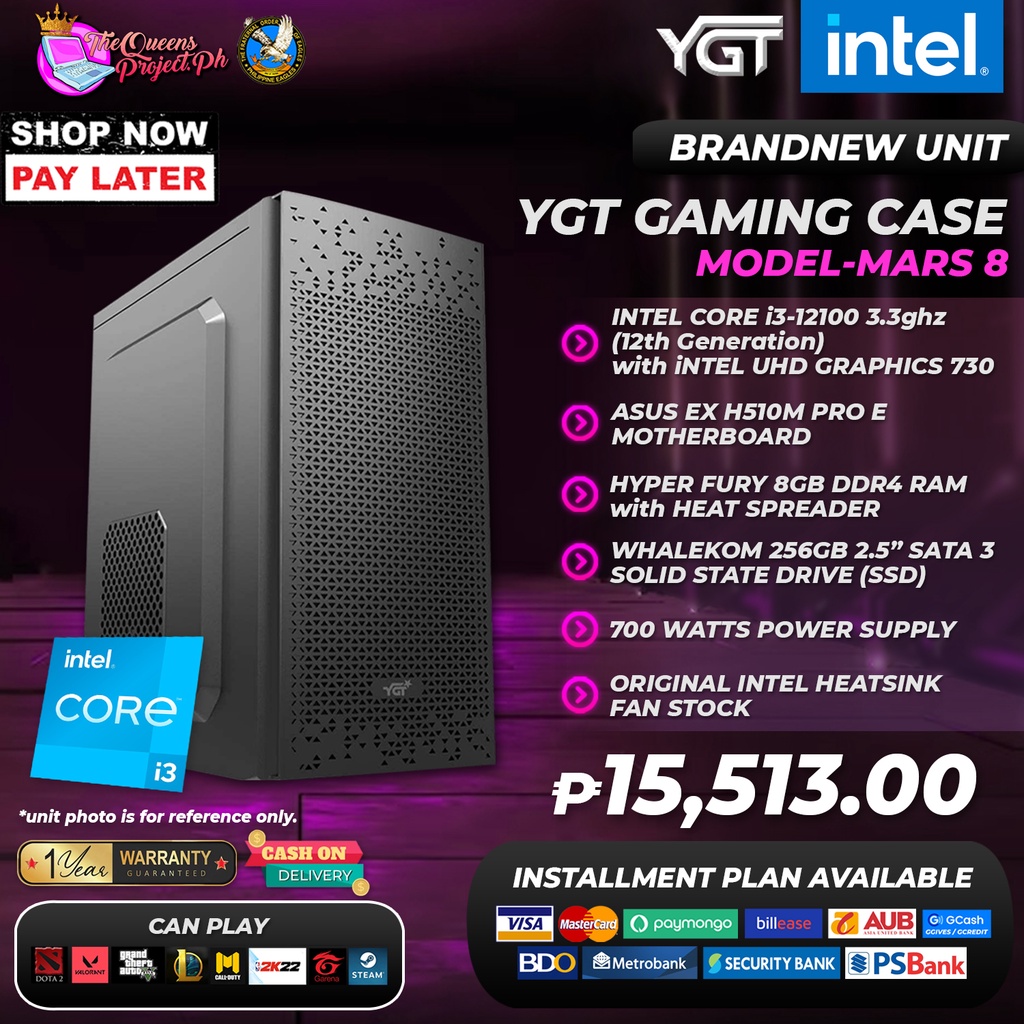BRANDNEW System Unit CPU YGT MARS 8 Casing-Intel Core i3 12100 3.3ghz ...