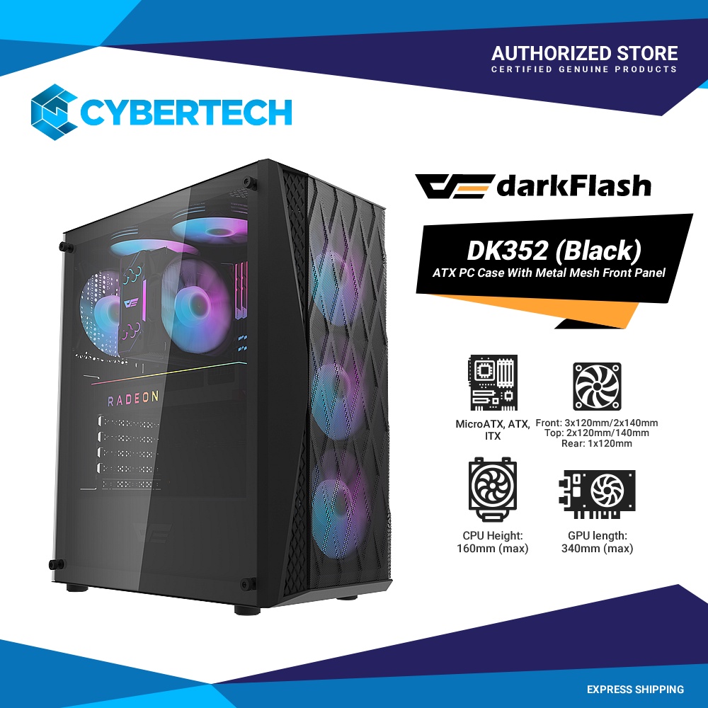 DarkFlash DK352 Mesh ATX PC Case With Metal Mesh Front Panel and 4 x ...