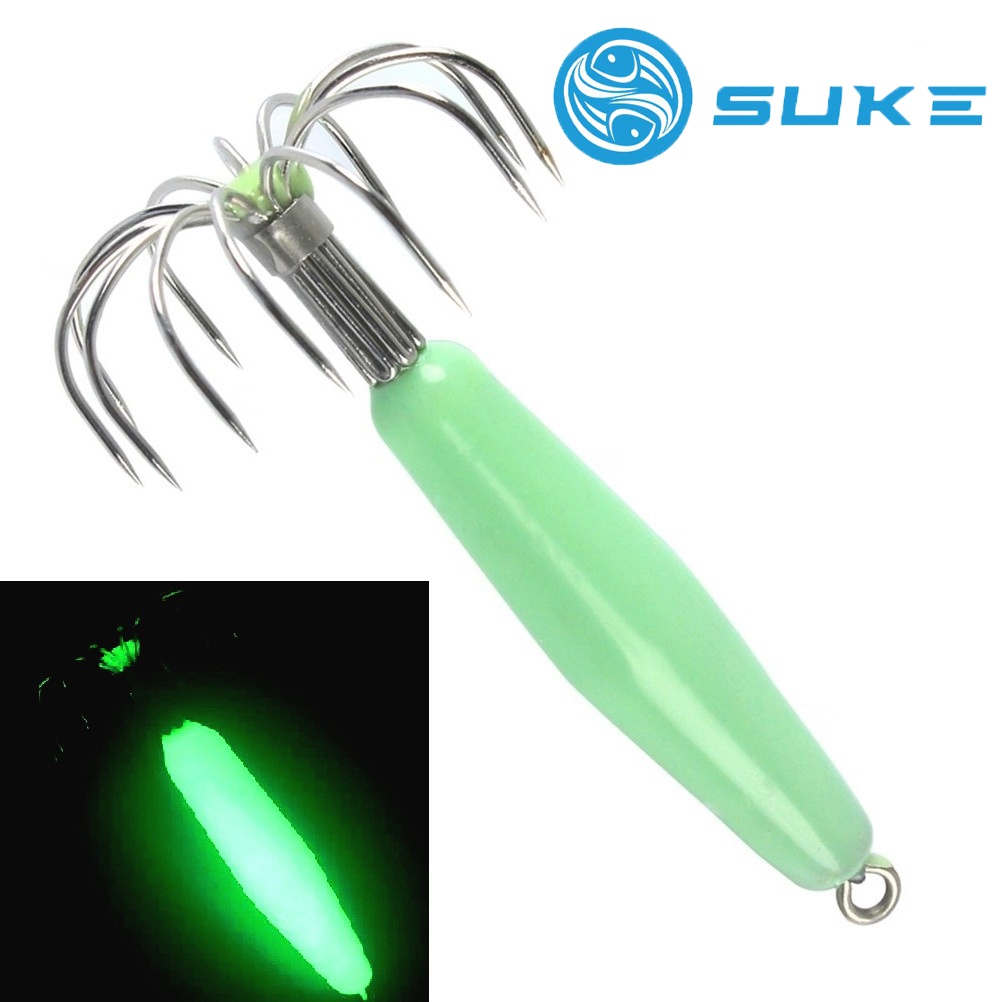 SUKE Luminous Squid Hook Without Barb 12 Needle Stainless Steel Fishing ...