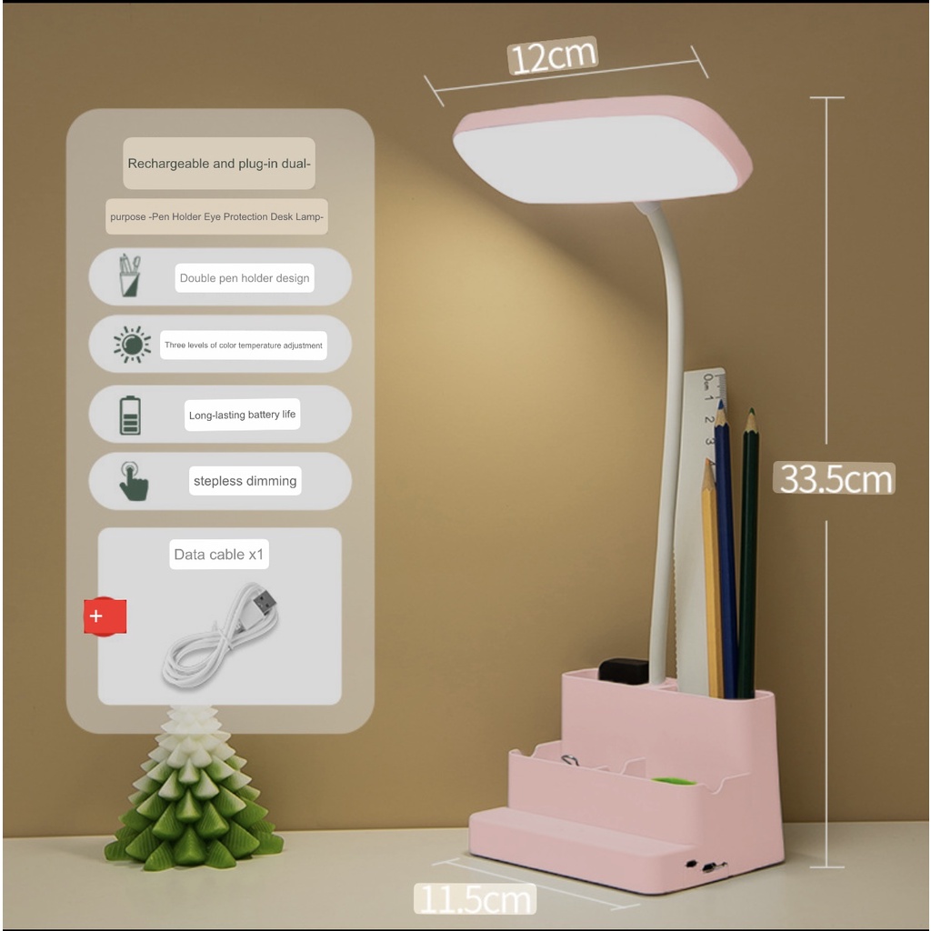 NEW LED Study Lamp USB Rechargeable Desk Lamp Dimmable Pen Holder Lamp ...
