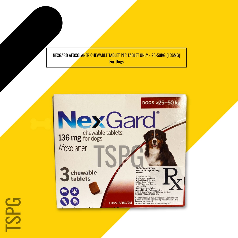 NexGard Afoxolaner 25-50kg Chewable Tablet for Dog 136mg PER TABLET ...