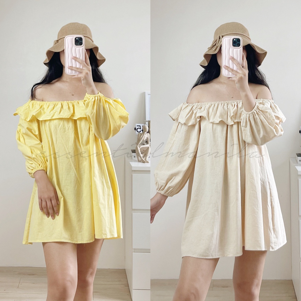 ESSENTIELMANILA Off Shoulder Flowy Mini Summer Dress EM248 | Shopee ...