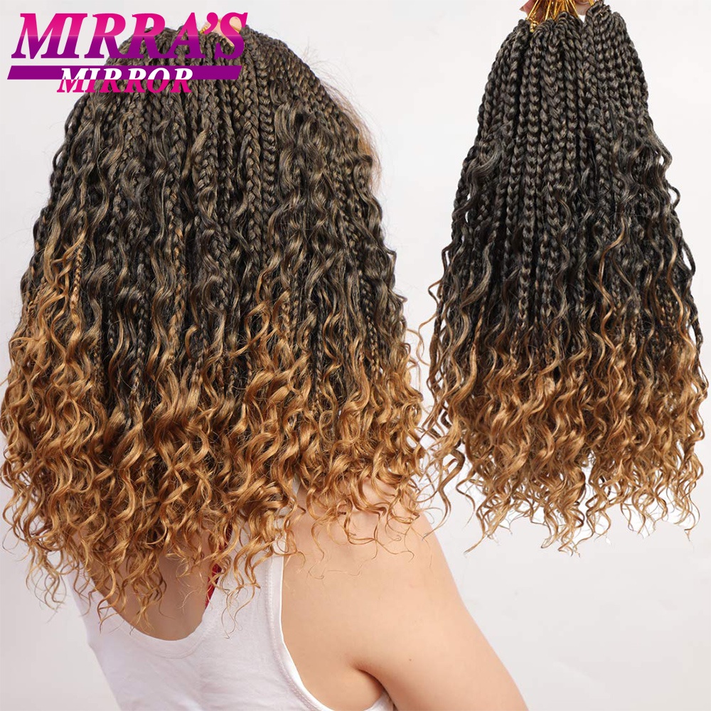 卐 Synthetic Box Braids Crochet Hair With Curly End 14 Inch Goddess ...