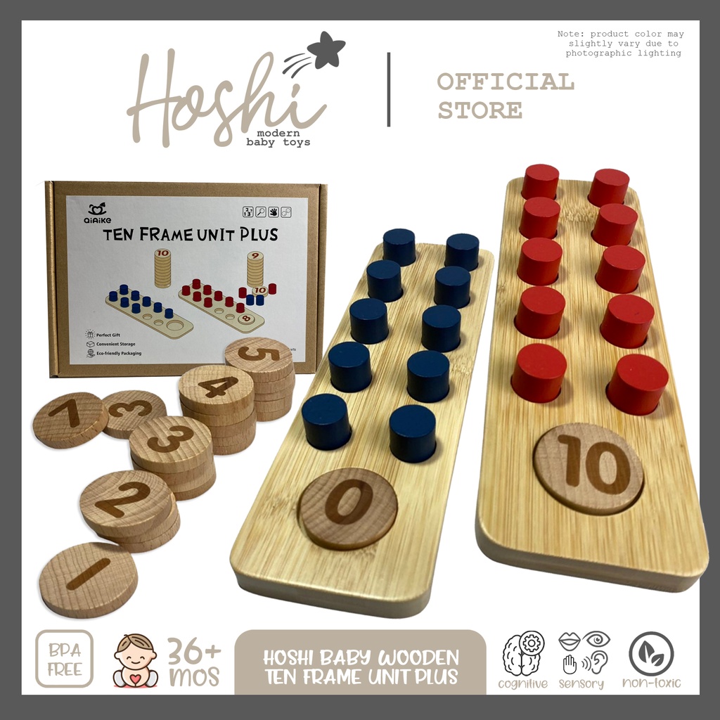 Hoshi Baby Wooden Ten Frame Unit Plus, Montessori Wooden Educational ...