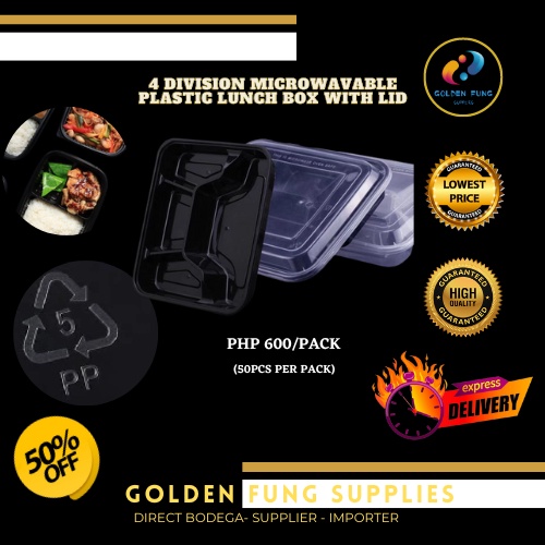 4 DIVISION MICROWABLE PLASTIC LUNCH BOX WITH LID 50PCS | Shopee Philippines