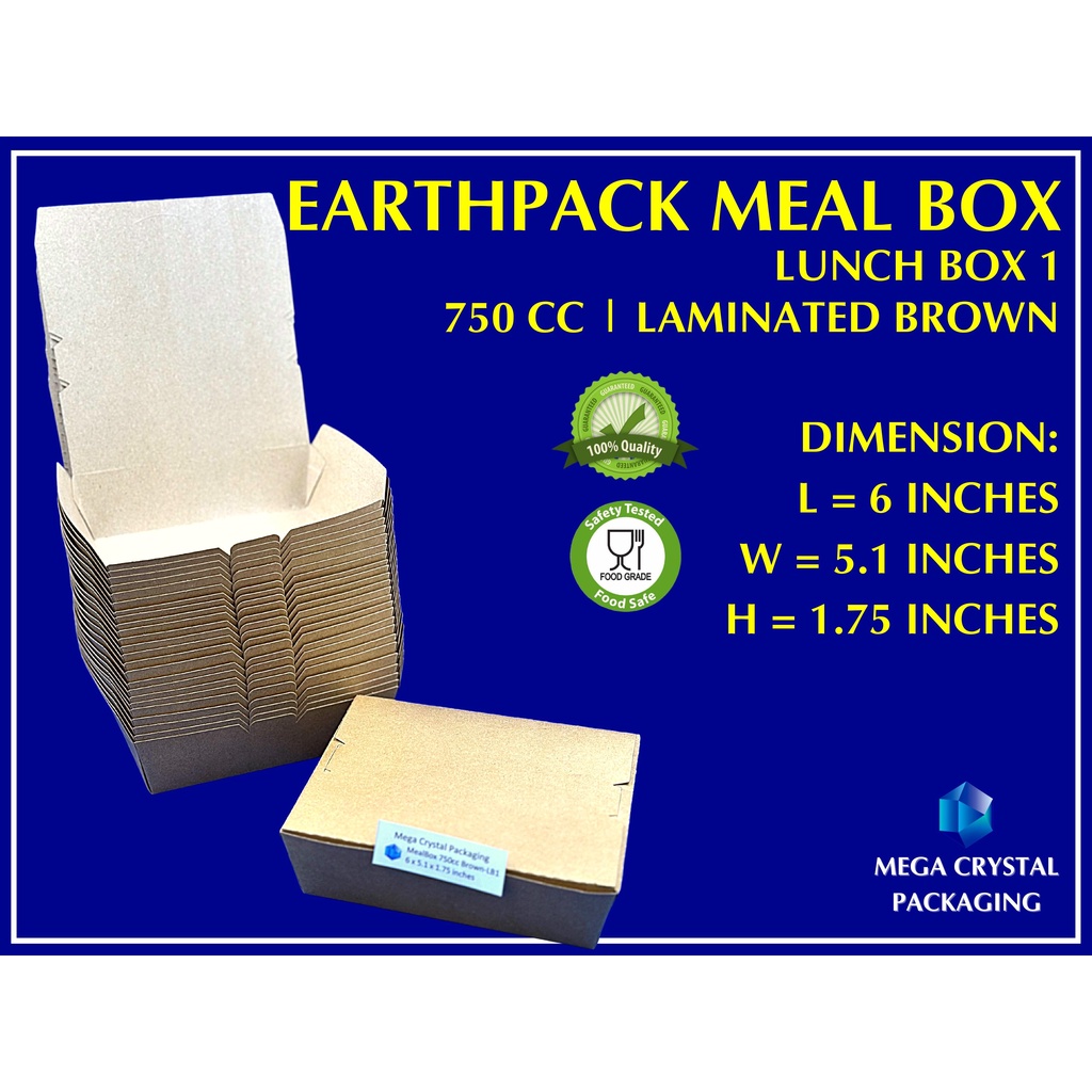 Earthpack Meal Box 750cc "Lunch Box 1" Laminated Brown ( 25 pcs. Per ...
