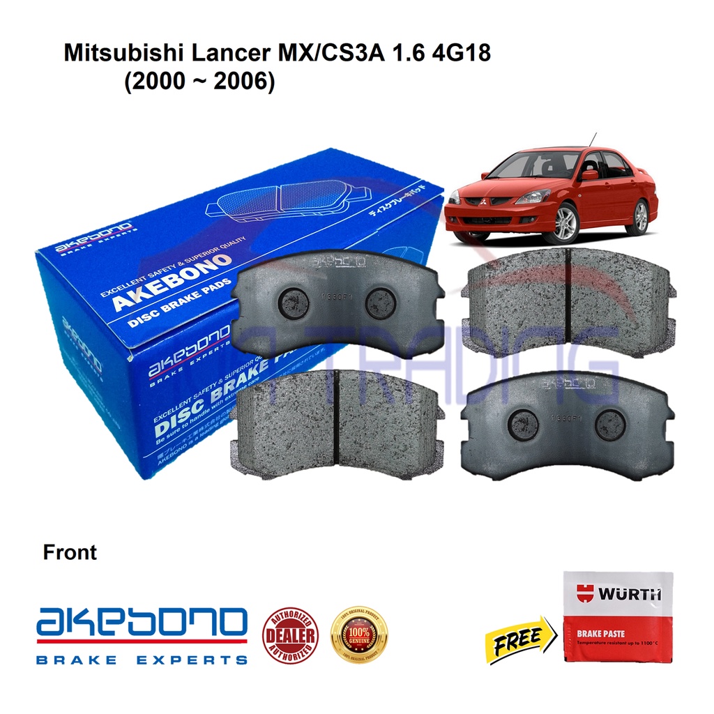 Genuine Akebono Front Brake Pads for Mitsubishi Lancer MX/CS3A 1.6 4G18 ...
