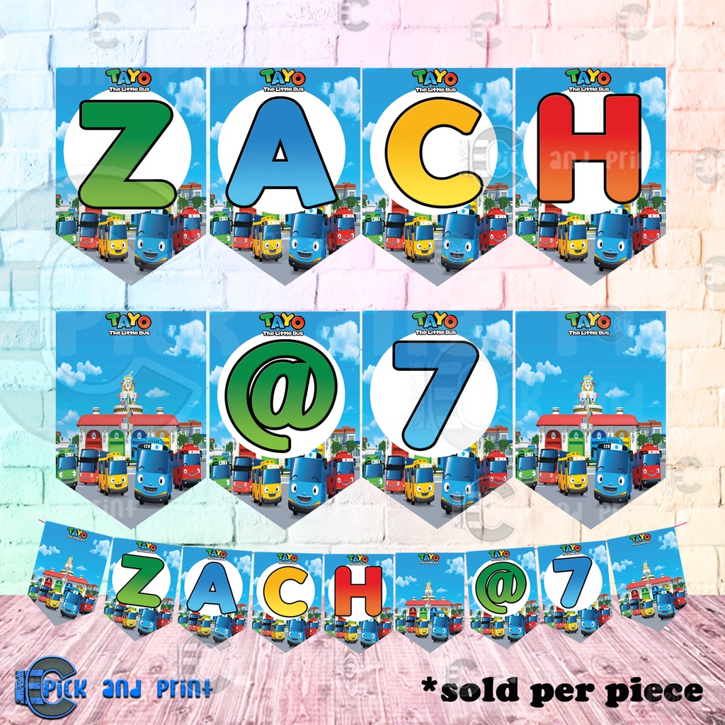 Personalized/Customized Tayo Bus Name Flag Banner Banderitas for DIY ...