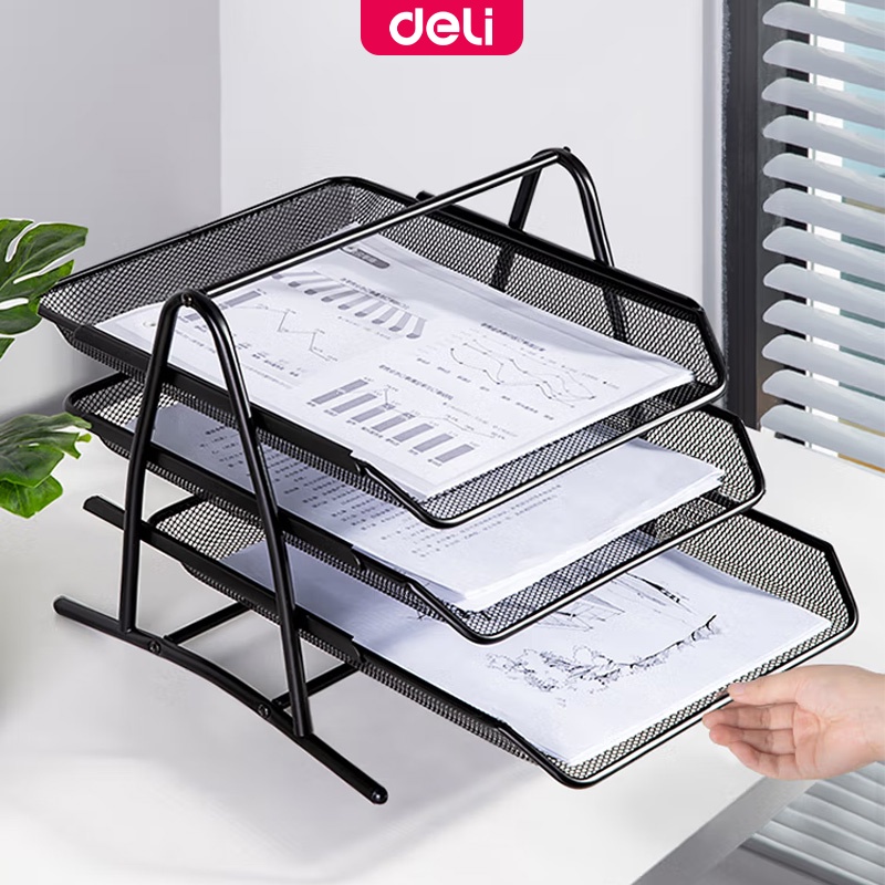Deli 3 Layer Desk File Organizer Document Paper Tray Magazine Case ...