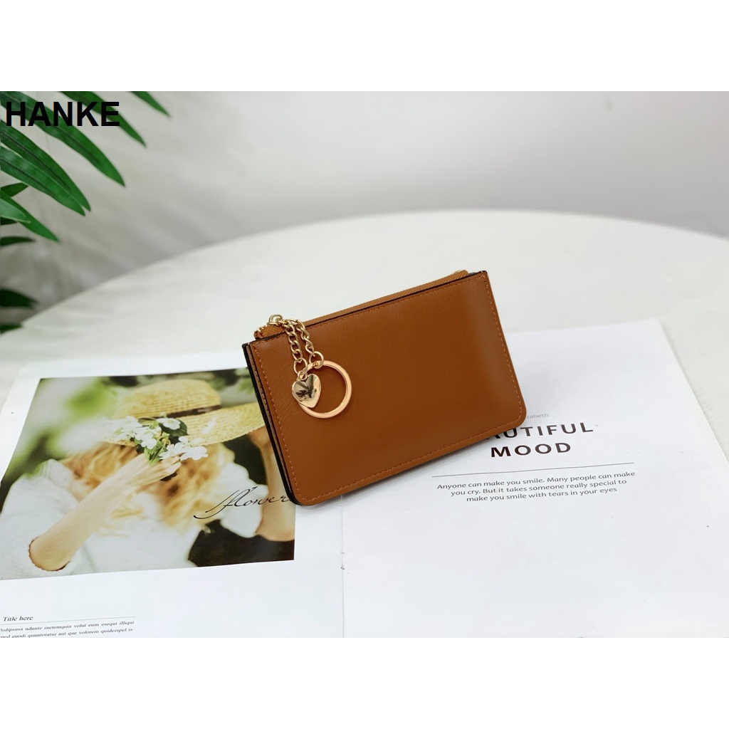 HANKE Half Wallet Zipper Heart Chain Women's Leather Fashion Coin Purse ...