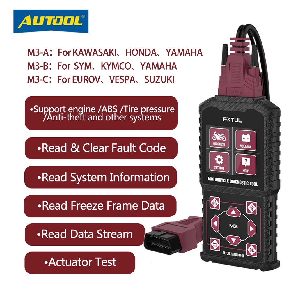AUTOOL FXTUL M3 Motorcycle Diagnostic Instrument Support Read/Clear ...