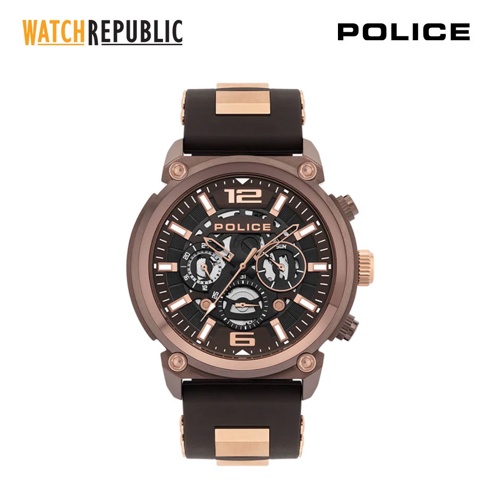 Police Armor Brown Rubber Analog Quartz Watch For Men PPL.14378JSBN/12P ...