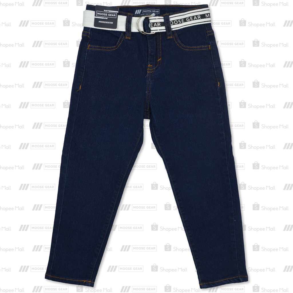 Moose Gear Navy Blue Washed Denim Long Pants With White Printed Belt ...